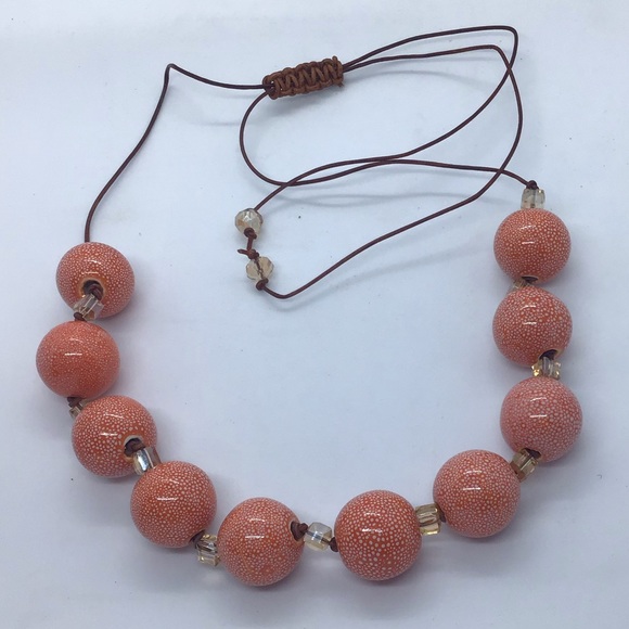 Jewelry | Salmon Color Ceramic Beads Necklace Handmade | Poshmark